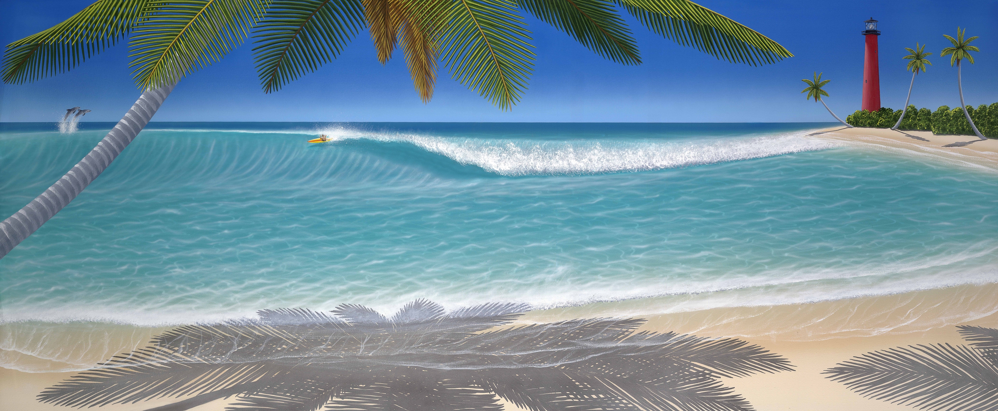 Surfing At Lighthouse Wall Mural - Murals Your Way