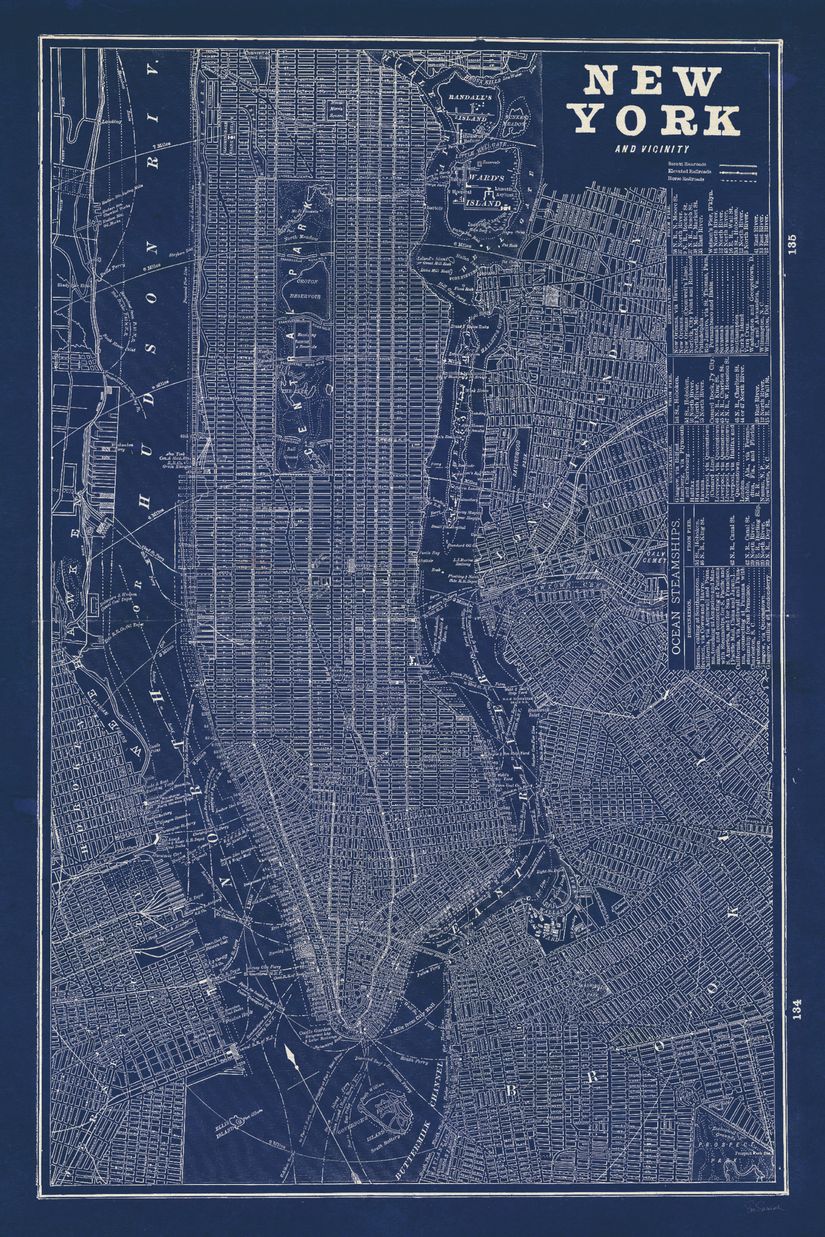 Blueprint Map Of New York Wallpaper Mural - Murals Your Way