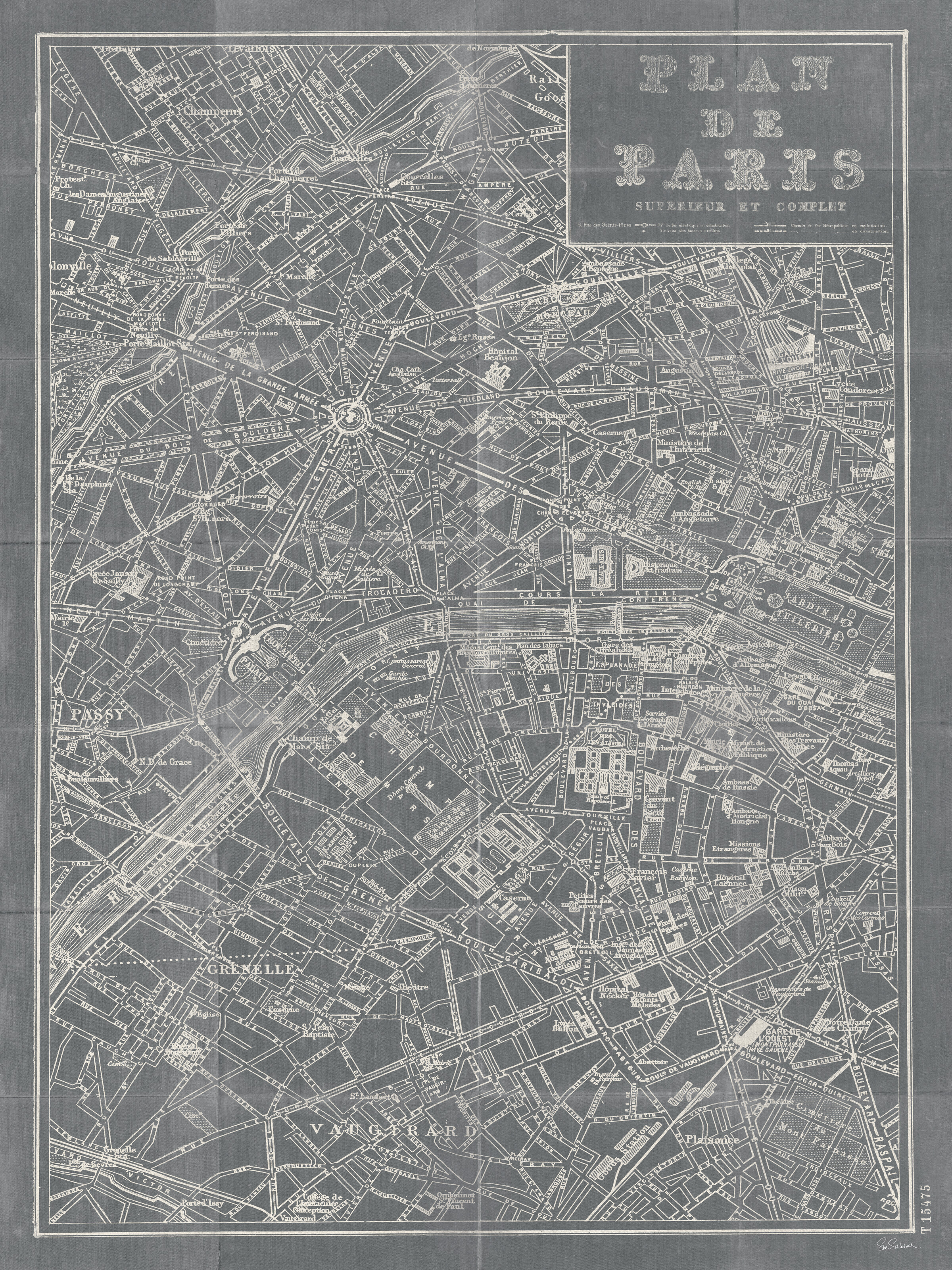 Blueprint Map Of Paris Wallpaper Mural - Murals Your Way