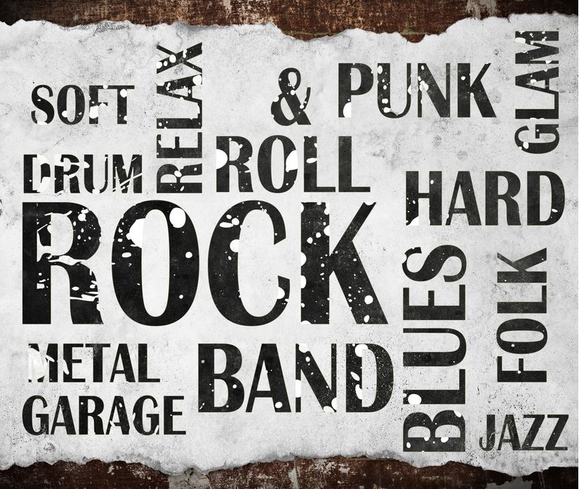 Rock Music Word Collage Mural - Murals Your Way