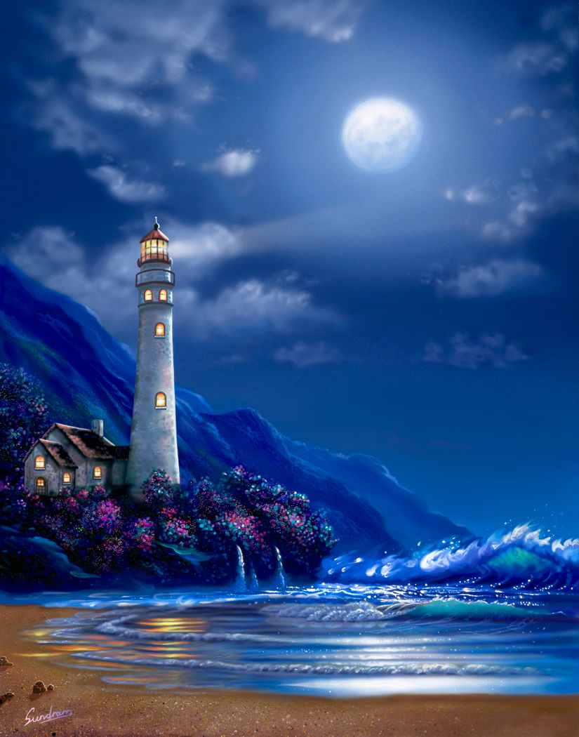 Moonlight Lighthouse Wallpaper