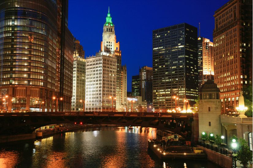 Chicago River At Night Wall Mural - Murals Your Way