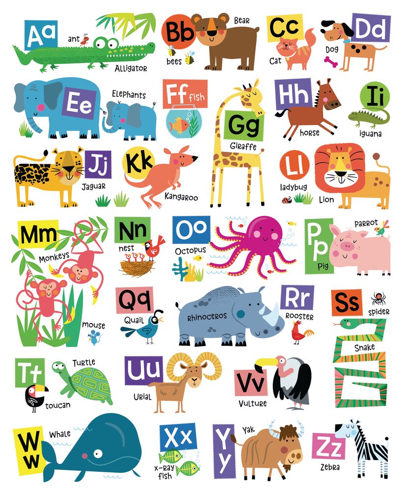 ABC Animals Wallpaper Mural - Vertical - Murals Your Way