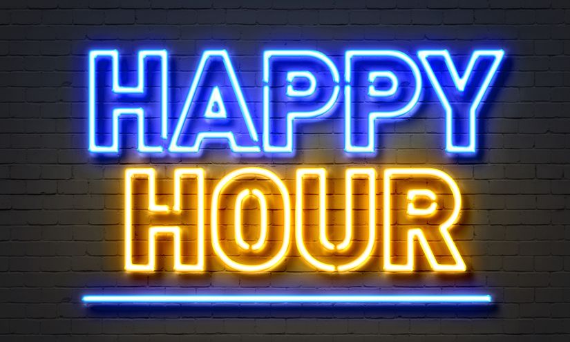 Happy Hour Neon Sign Mural - Murals Your Way