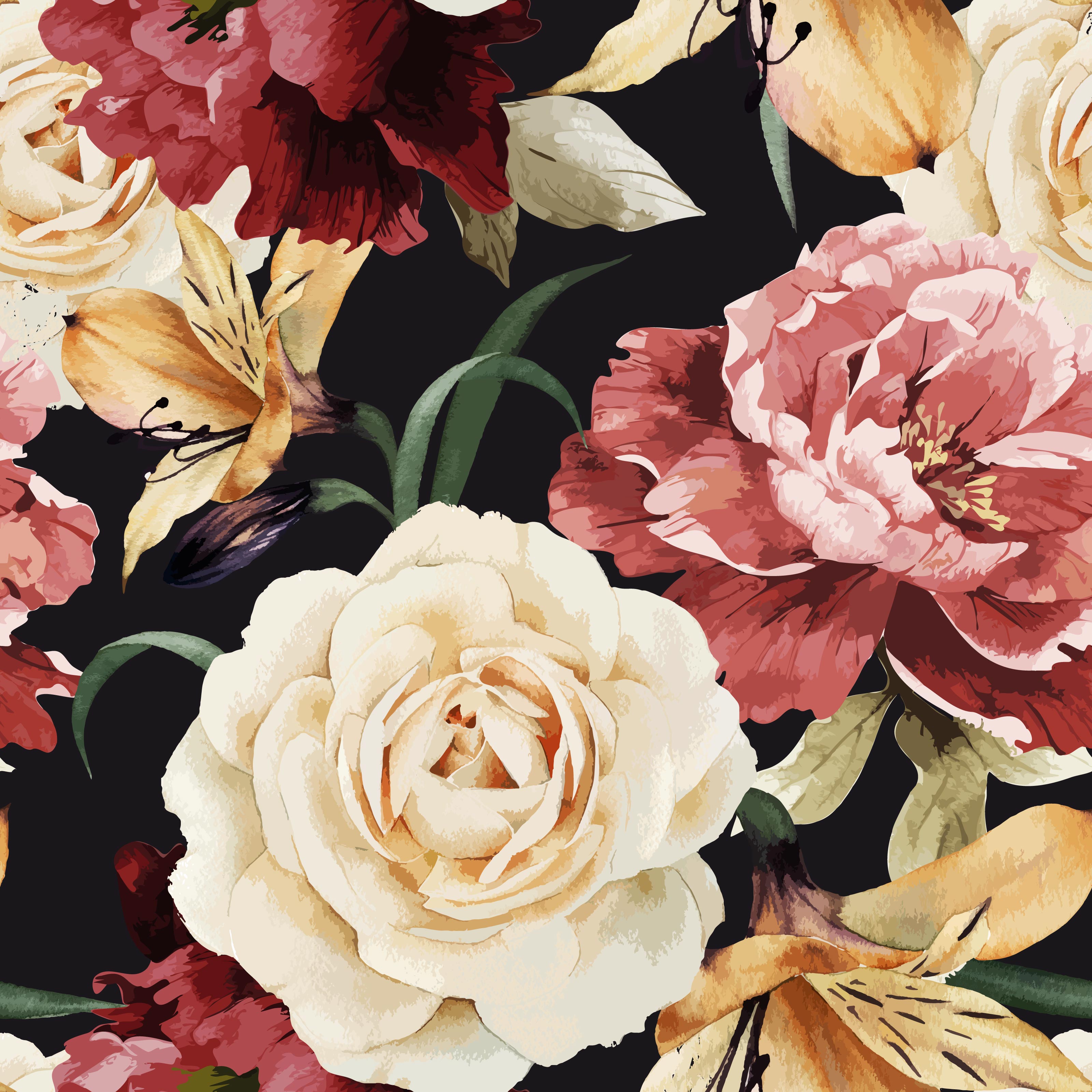 Floral Rose Pattern Wall Mural | Rose Wallpaper - Murals Your Way