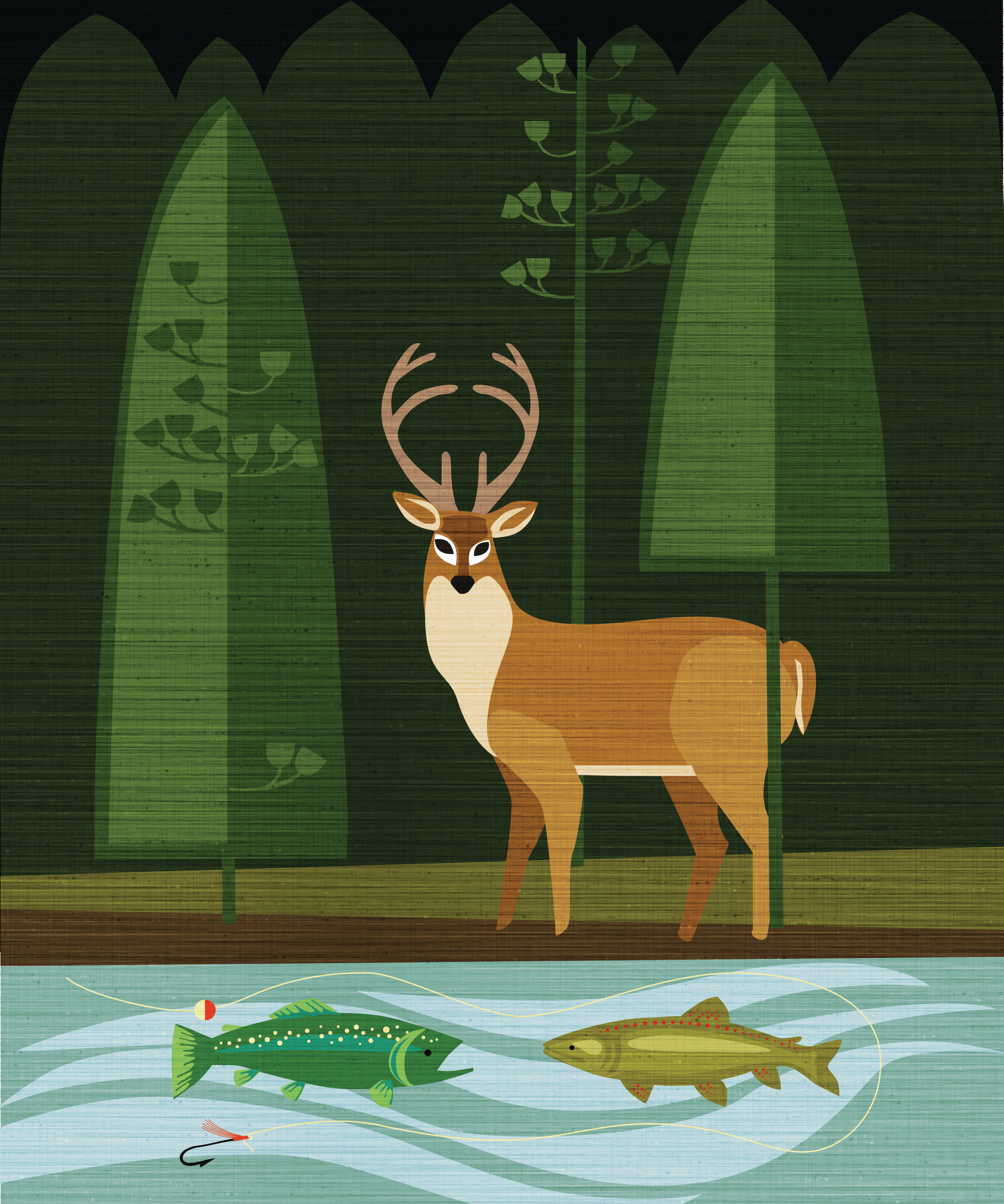 Buck and Fish Mural - Murals Your Way