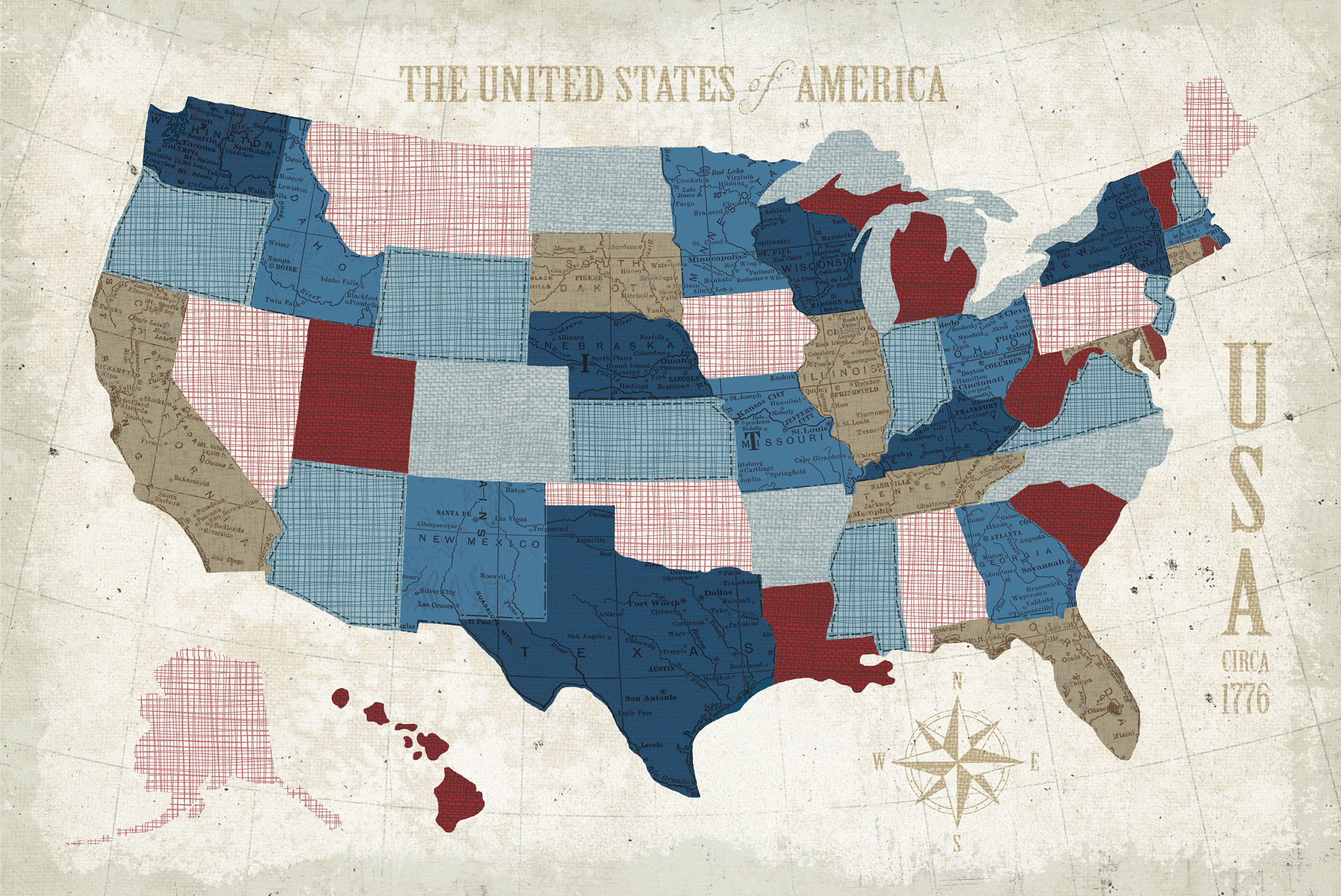 USA Modern Vintage Map Wall Mural | Map Murals - Murals Your Way