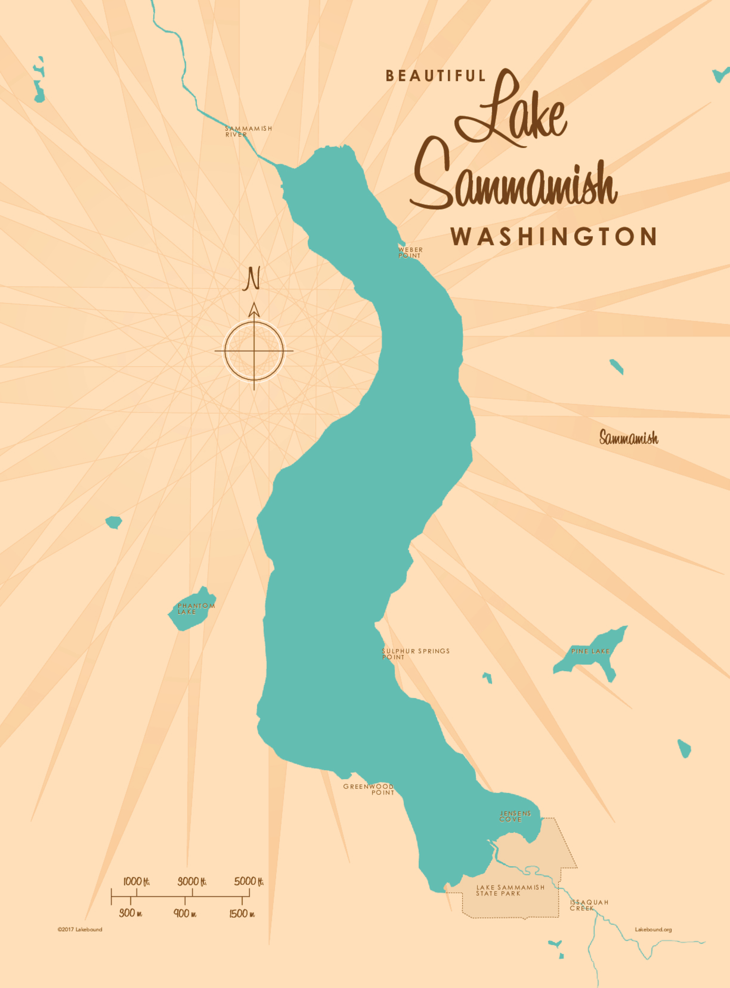 Lake Sammamish, WA Lake Map Wall Mural - Murals Your Way