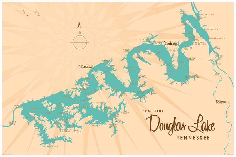 Douglas Lake, TN Lake Map Wall Mural - Murals Your Way