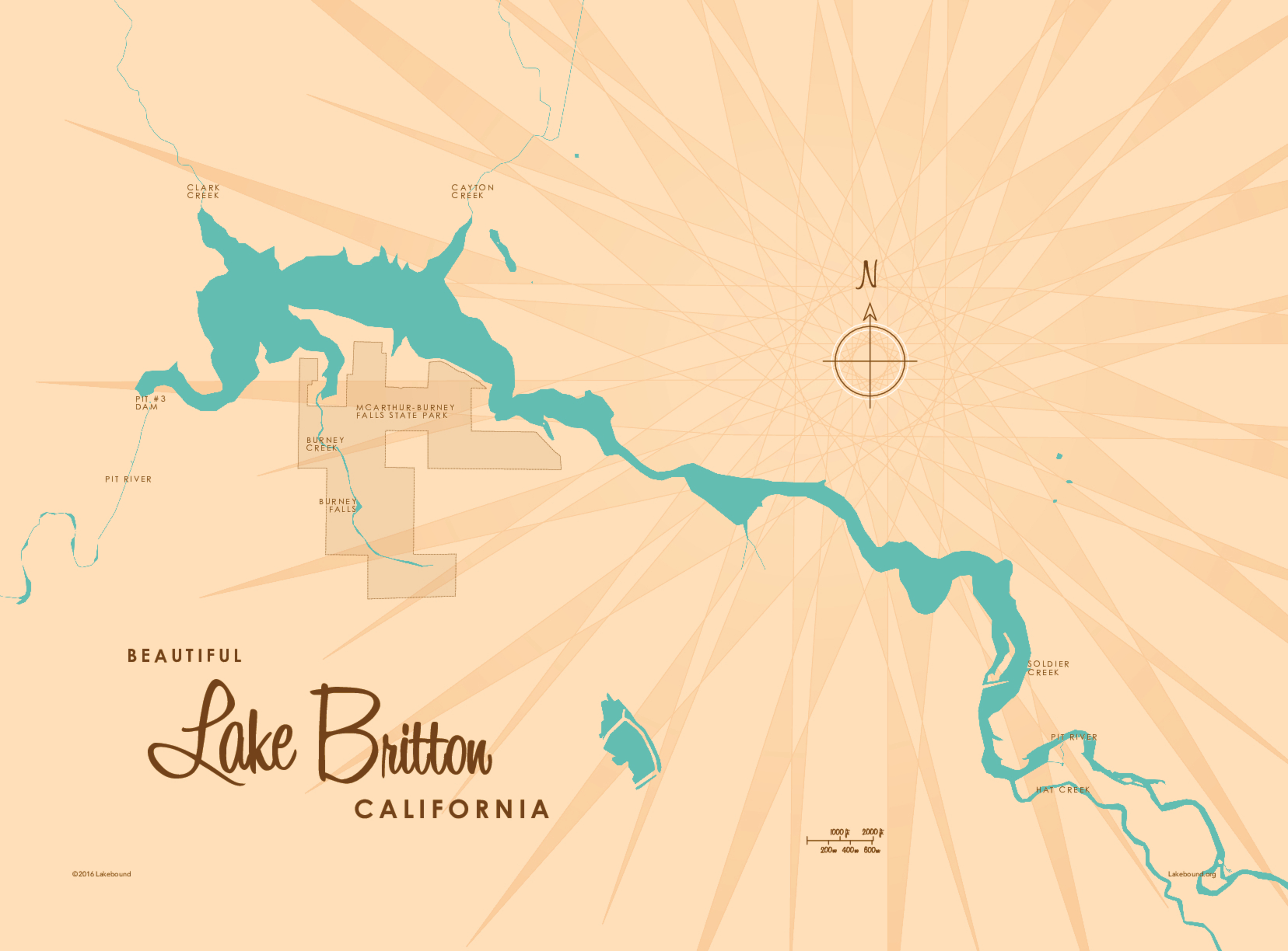 Lake Britton, CA Lake Map Wall Mural - Murals Your Way