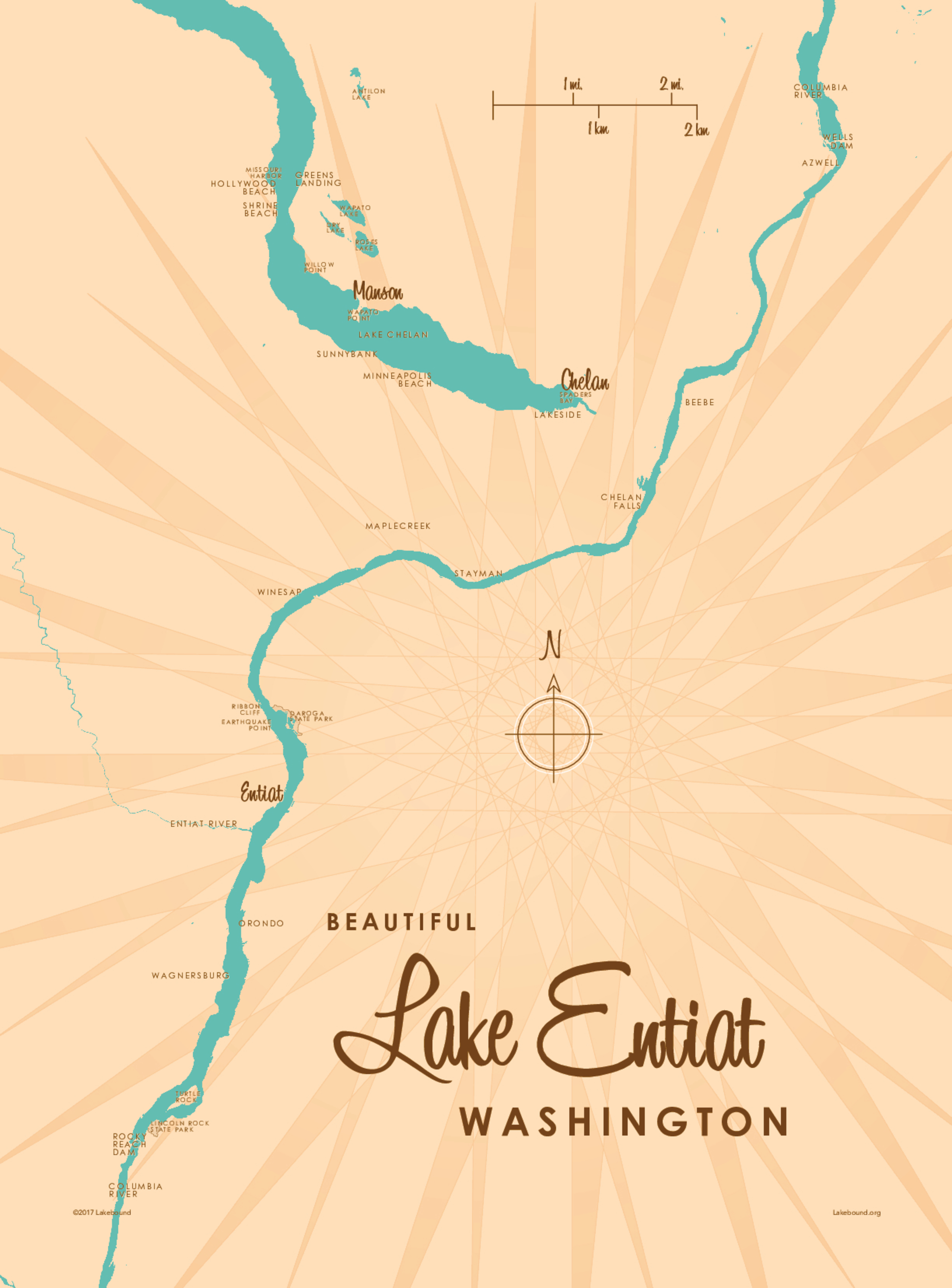 Lake Entiat, WA Lake Map Wall Mural - Murals Your Way