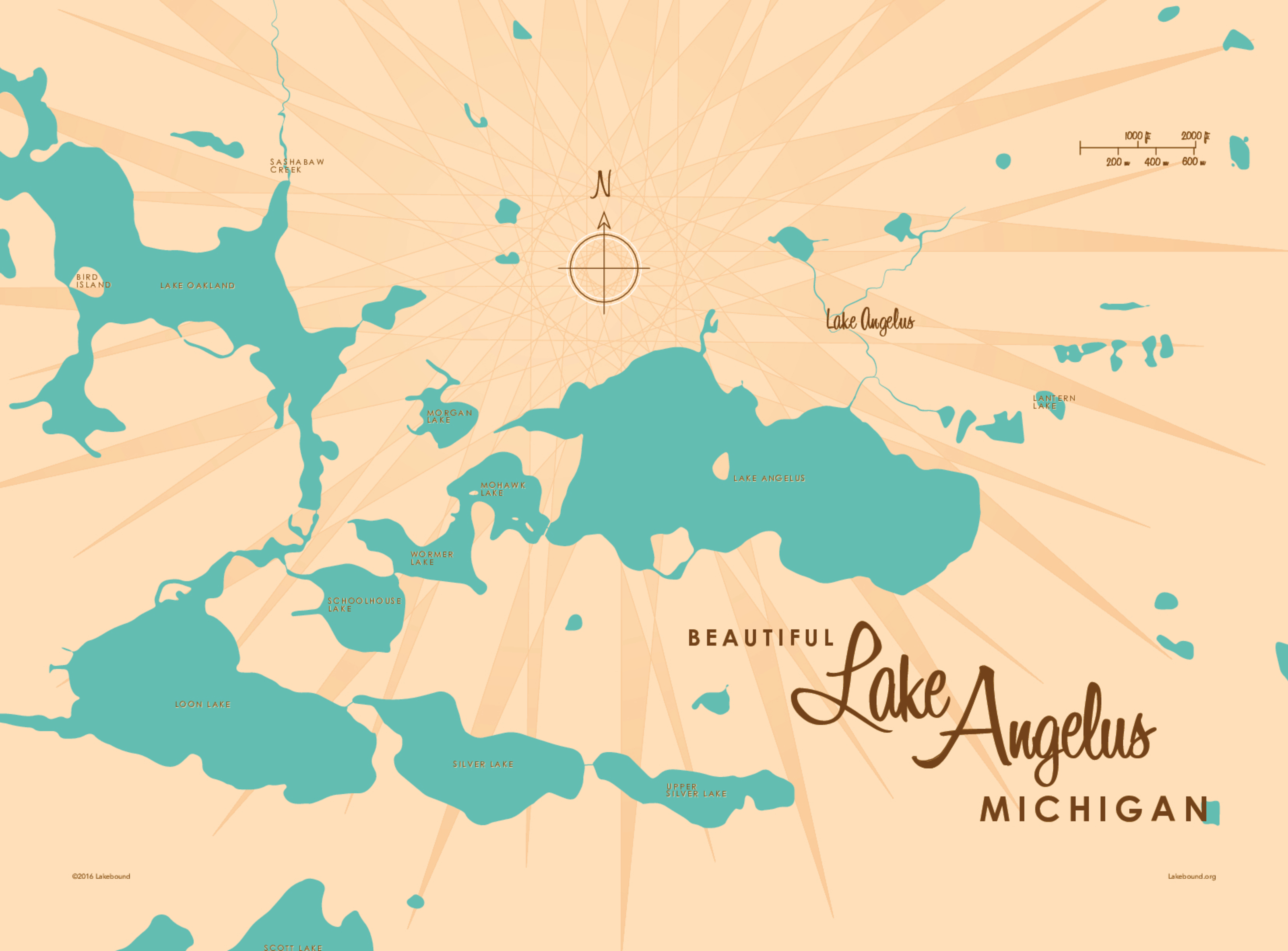 Lake Angelus, MI Lake Map Wall Mural - Murals Your Way