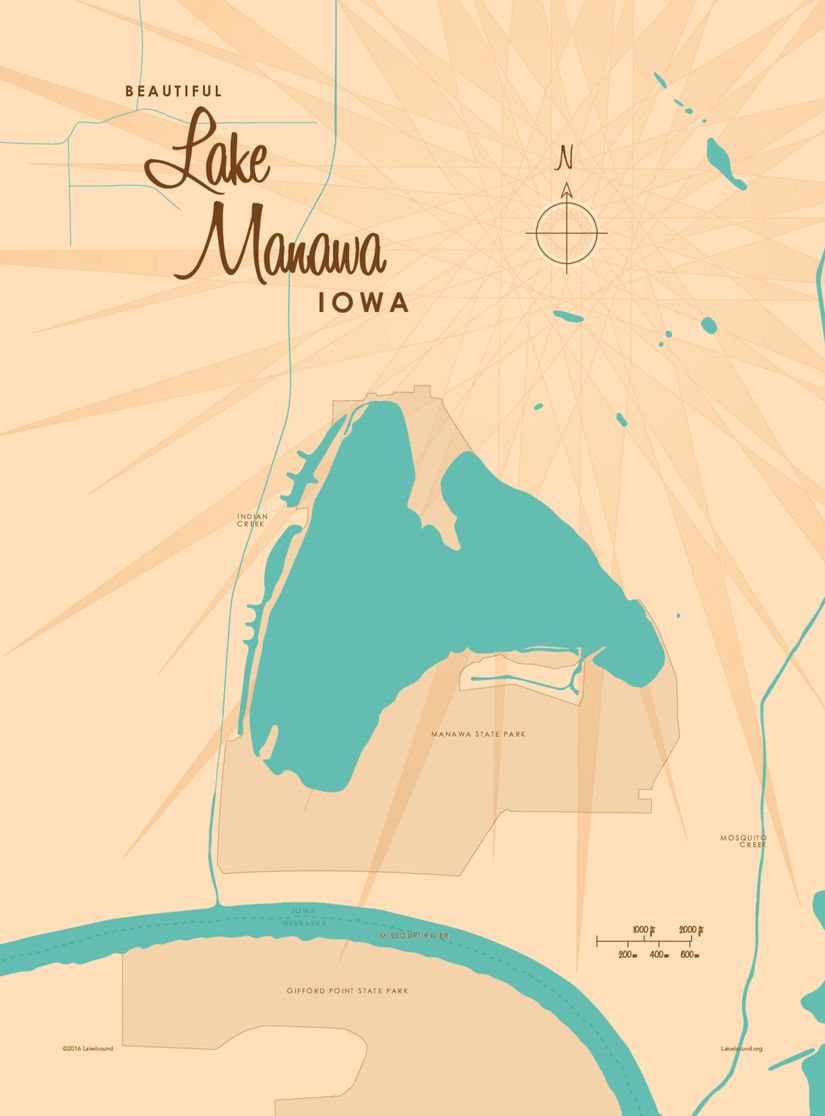 Lake Manawa, IA Lake Map Wall Mural - Murals Your Way