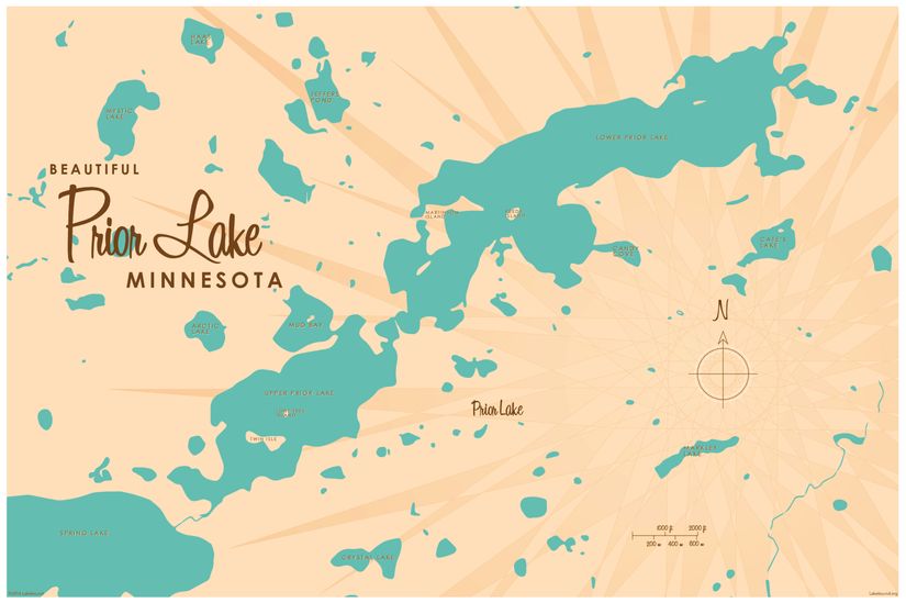 Prior Lake, MN Lake Map Wall Mural - Murals Your Way