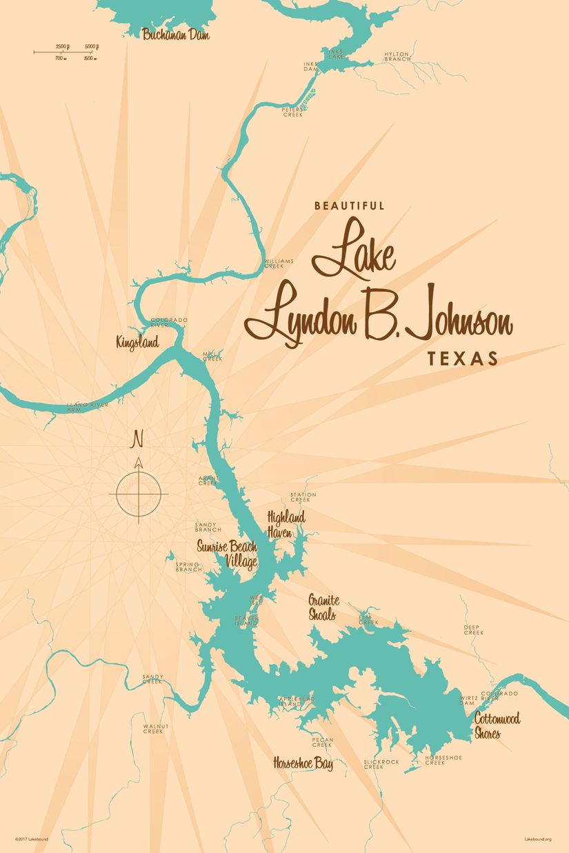 Lake Lyndon B. Johnson, TX Lake Map Wall Mural - Murals Your Way