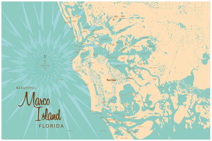 Marco Island, FL Map Wallpaper Mural - Murals Your Way