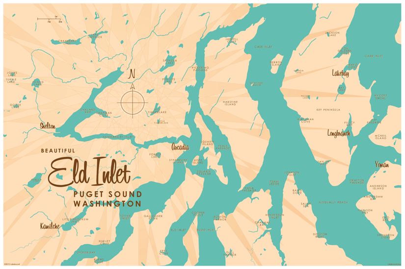Eld Inlet, WA Lake Map Wall Mural - Murals Your Way