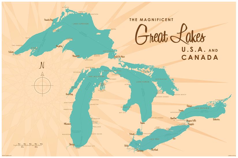 Great Lakes Lake Map Wall Mural - Murals Your Way