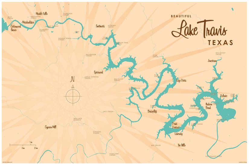 Lake Travis, TX Lake Map Wall Mural - Murals Your Way