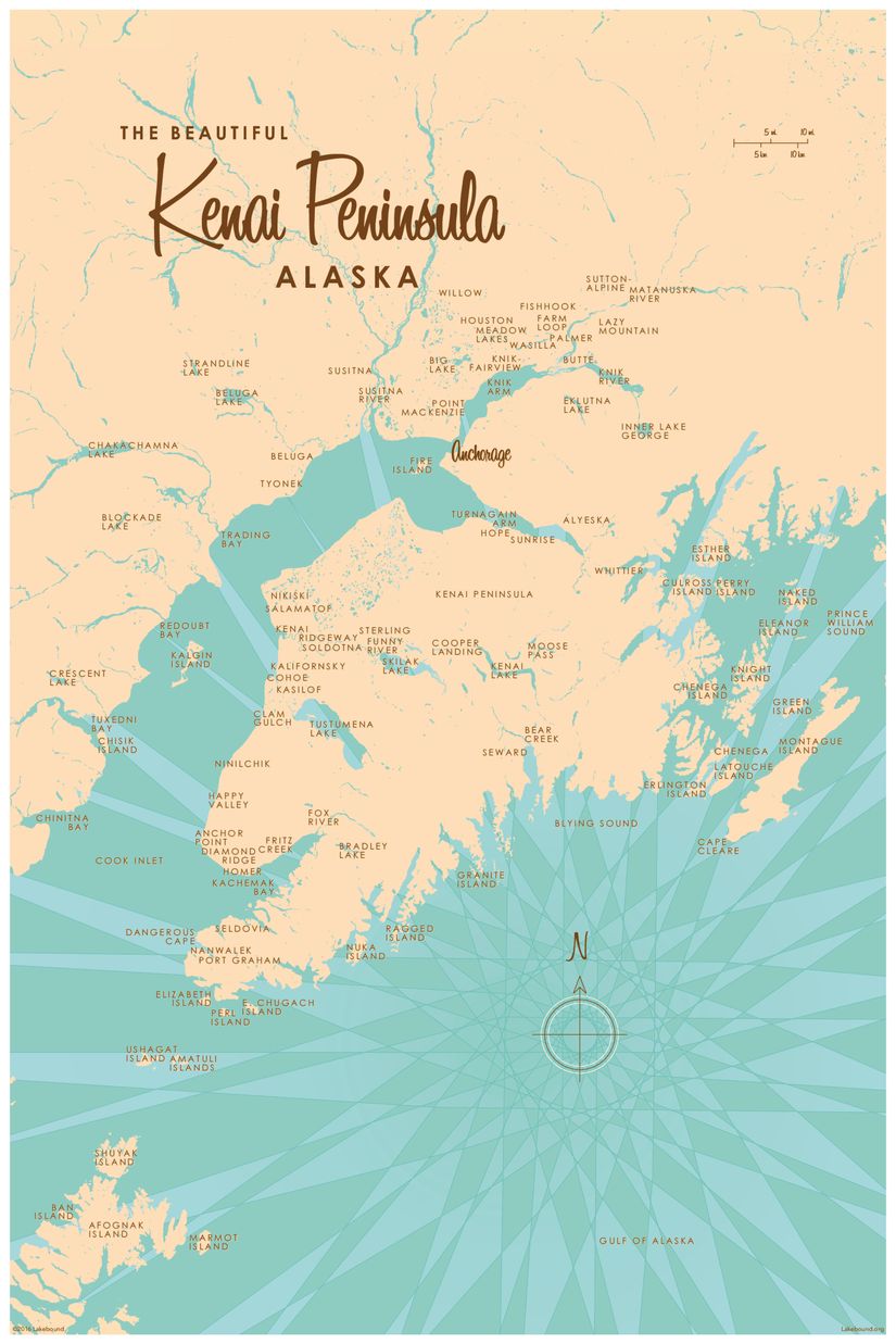 Kenai Peninsula, AK Lake Map Wall Mural - Murals Your Way