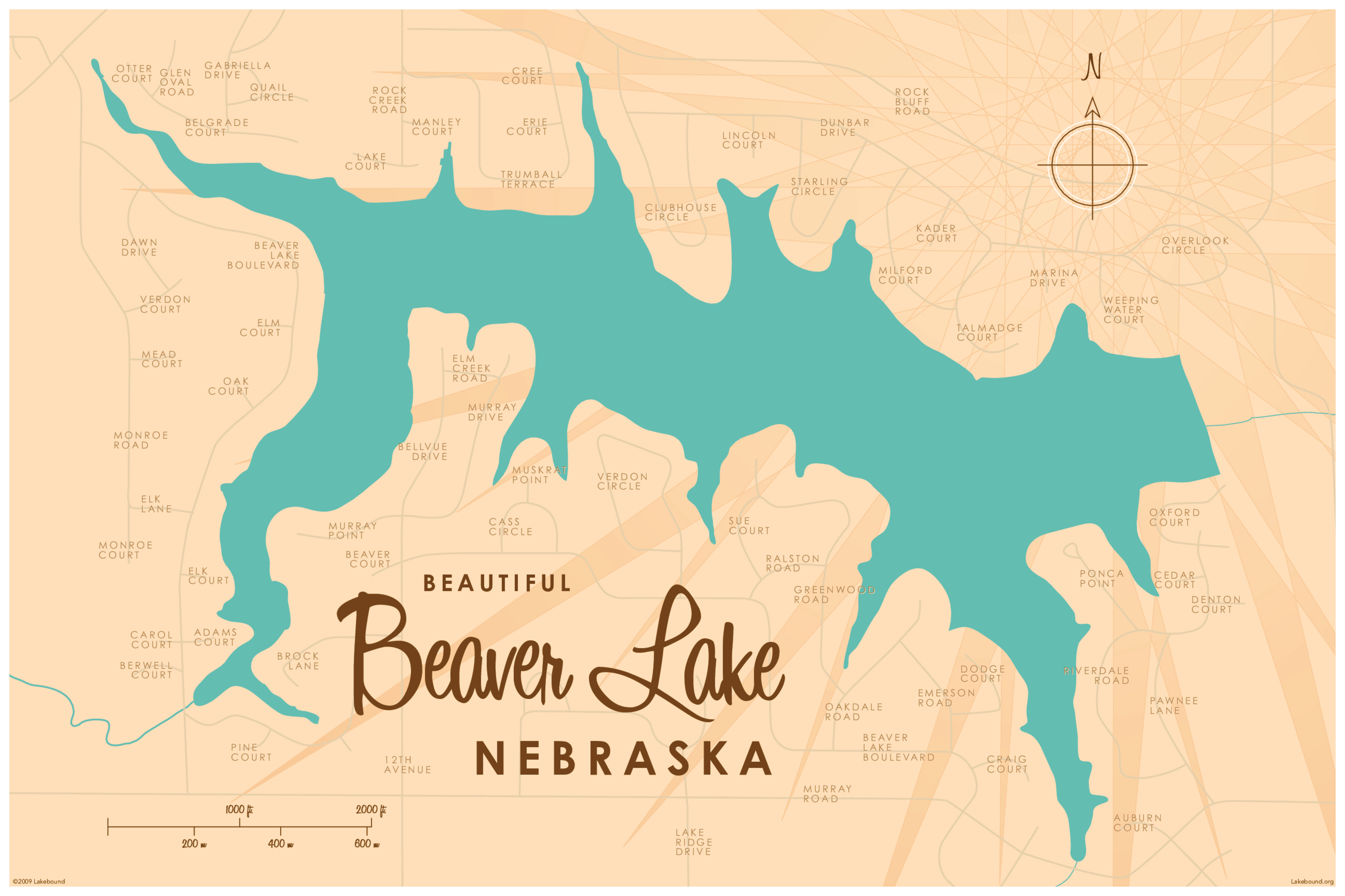 Beaver Lake, NE Lake Map - Murals Your Way