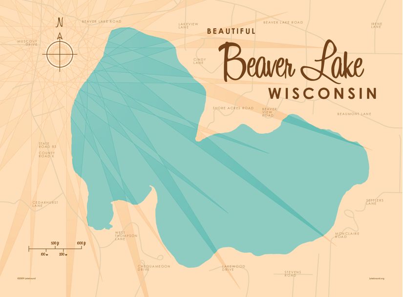 Beaver Lake, WI Lake Map - Murals Your Way