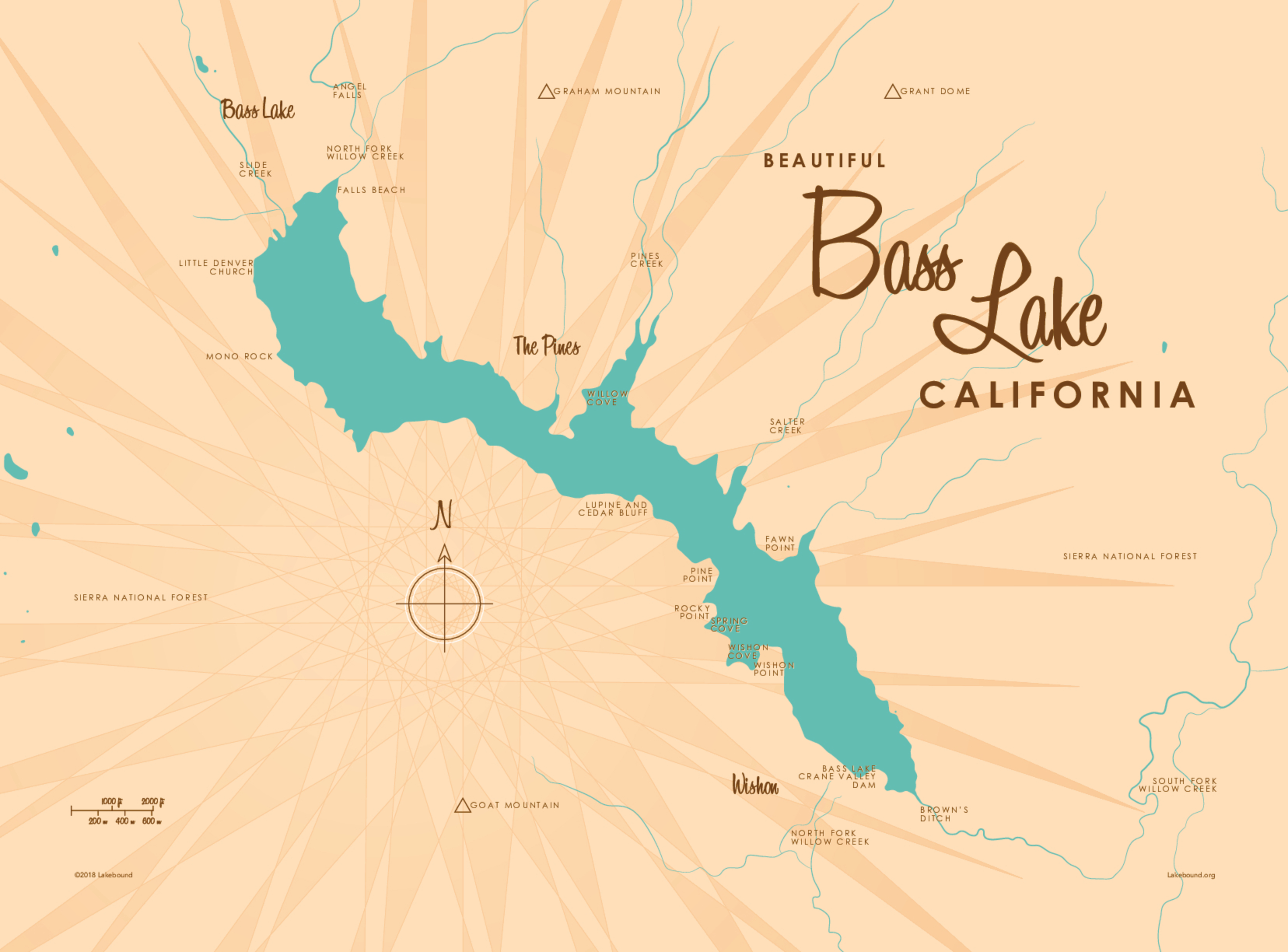 Bass Lake, CA Lake Map - Murals Your Way