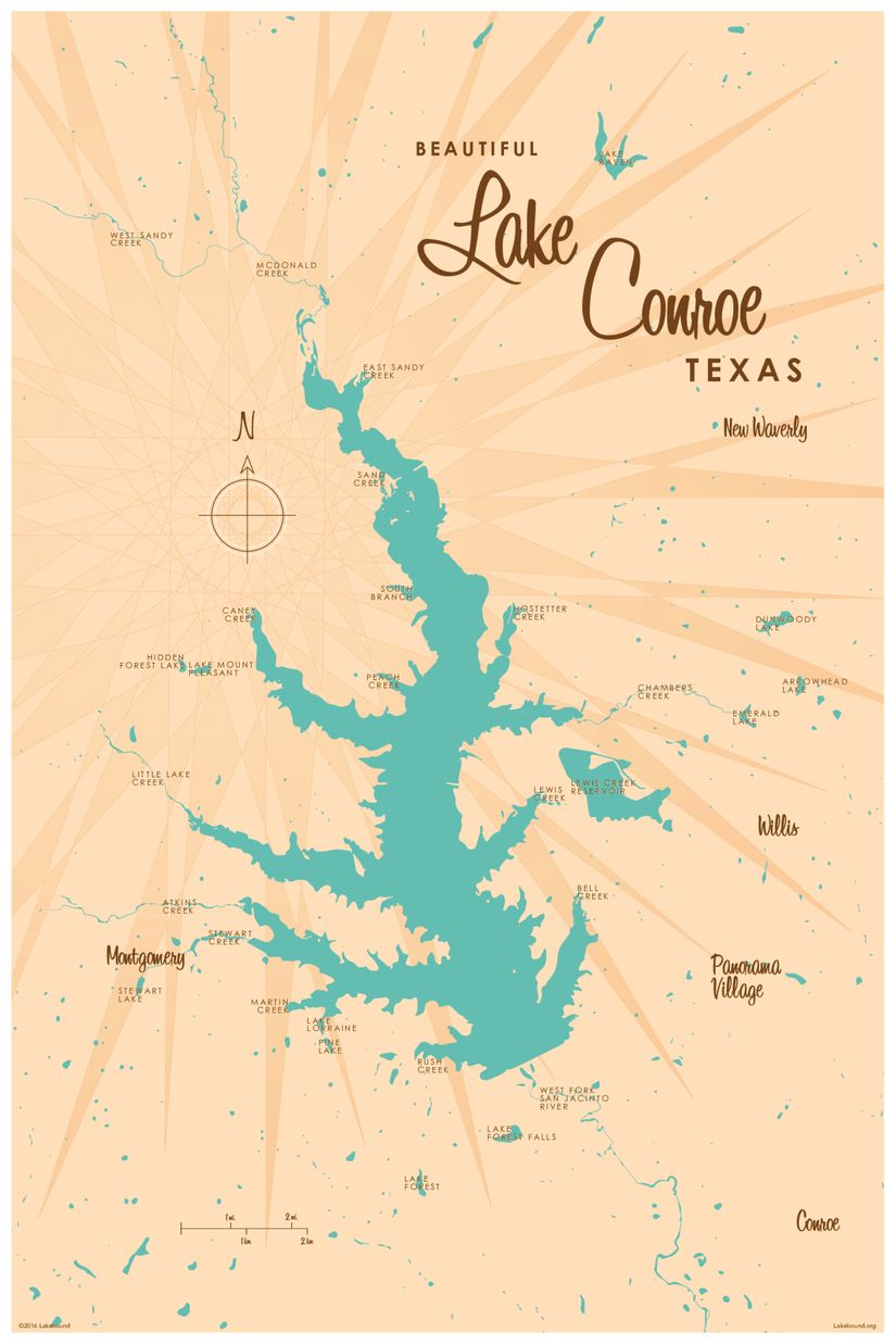 Lake Conroe, TX Lake Map Wall Mural - Murals Your Way