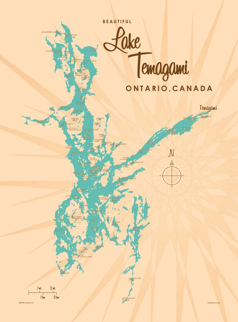 Lake Temagami Lake Map Wall Mural - Murals Your Way