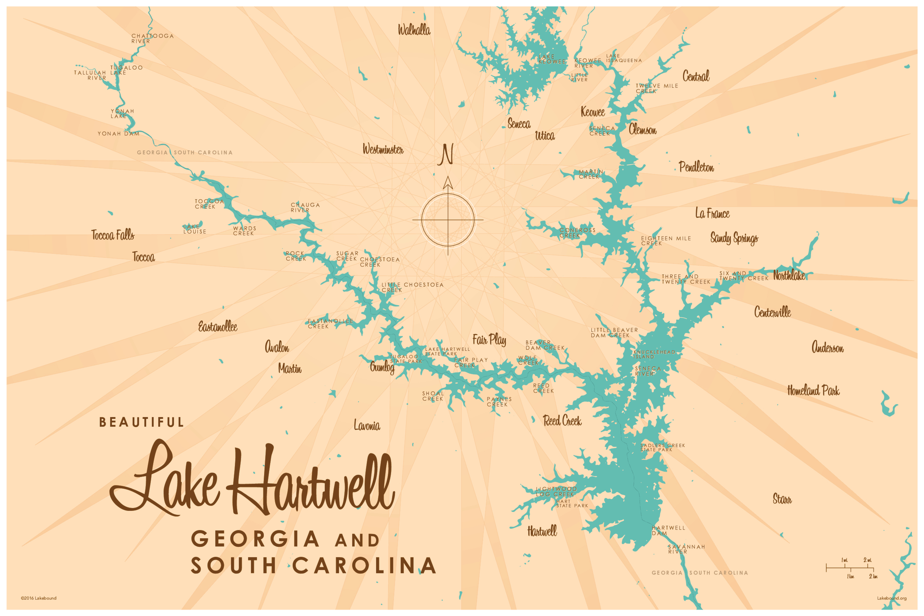 Lake Hartwell Lake Map Wall Mural - Murals Your Way