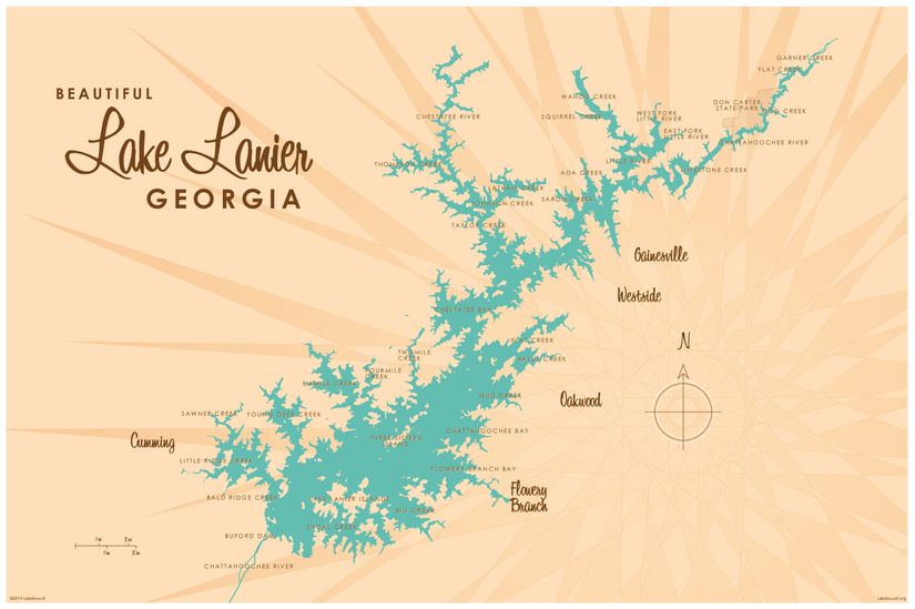 Lake Lanier, GA Lake Map Wall Mural - Murals Your Way