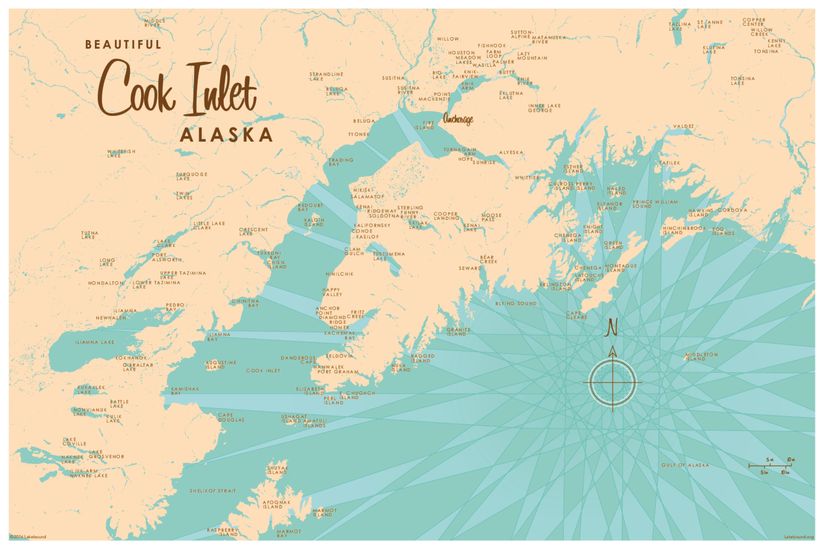 Cook Inlet, AK Lake Map - Murals Your Way