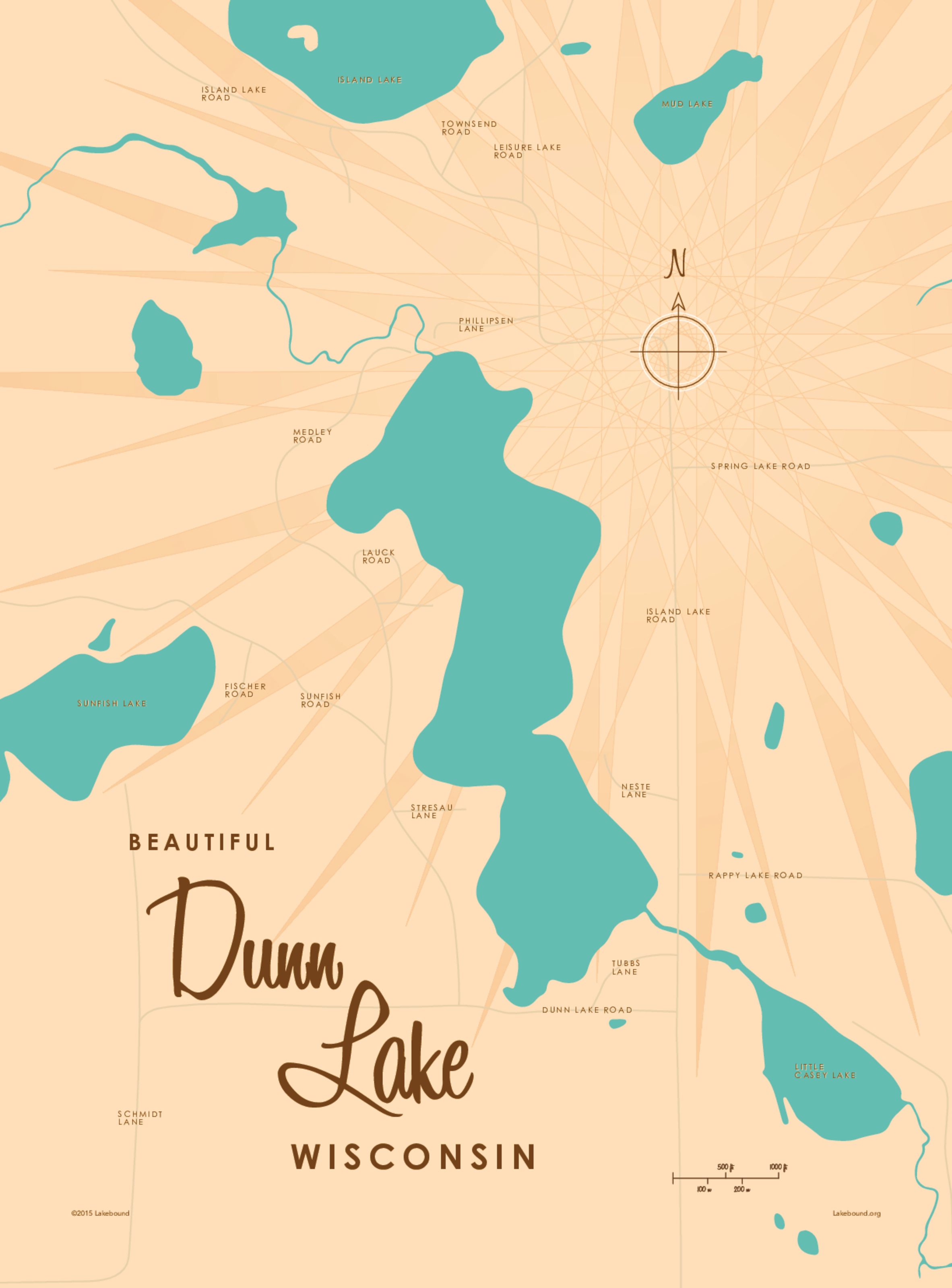 Dunn Lake, WI Lake Map Wall Mural - Murals Your Way