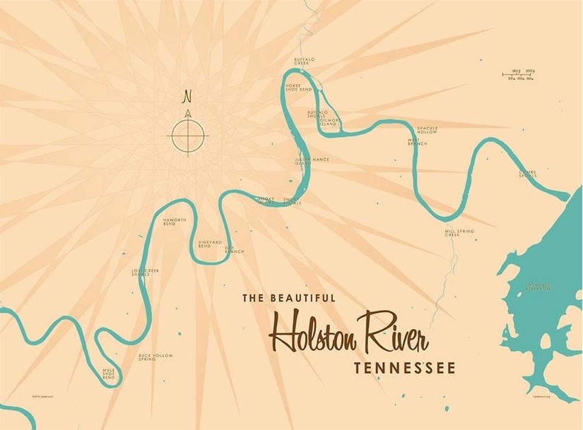 Holston River, TN Lake Map Wall Mural - Murals Your Way