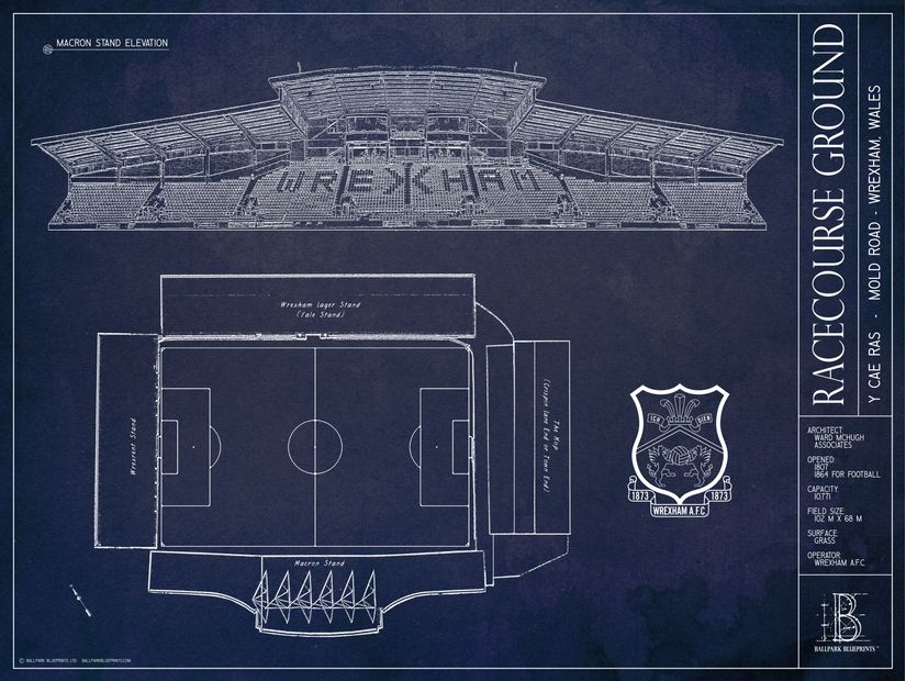 Wrexham Racecourse Ground Blueprint Wallpaper Mural - Murals Your Way