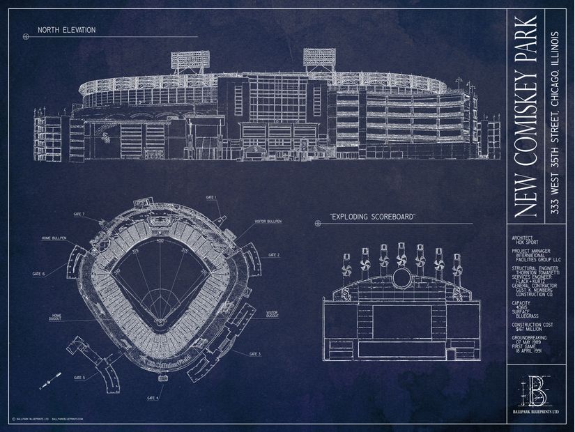 New Comiskey Park Blueprint Mural Wallpaper - Murals Your Way