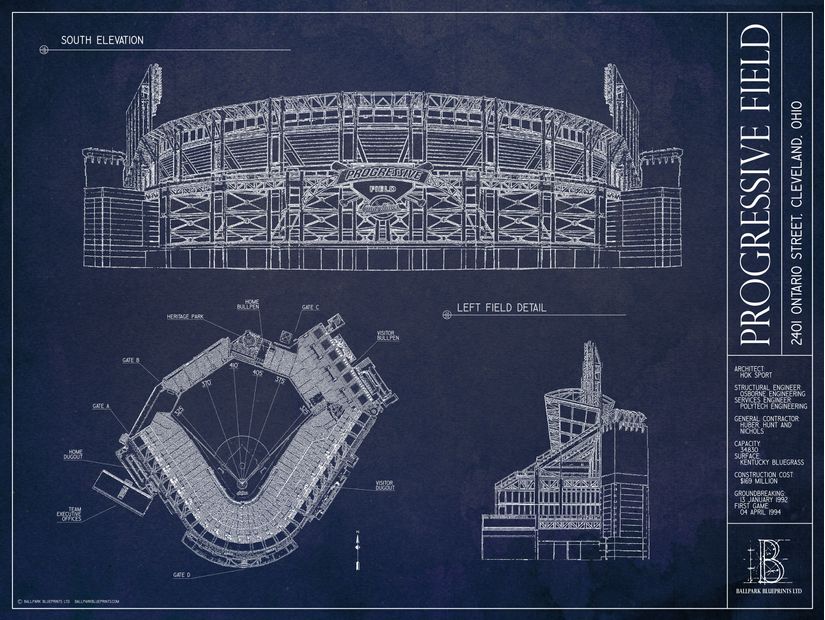 Progressive Field Blueprint Wallpaper Mural - Murals Your Way