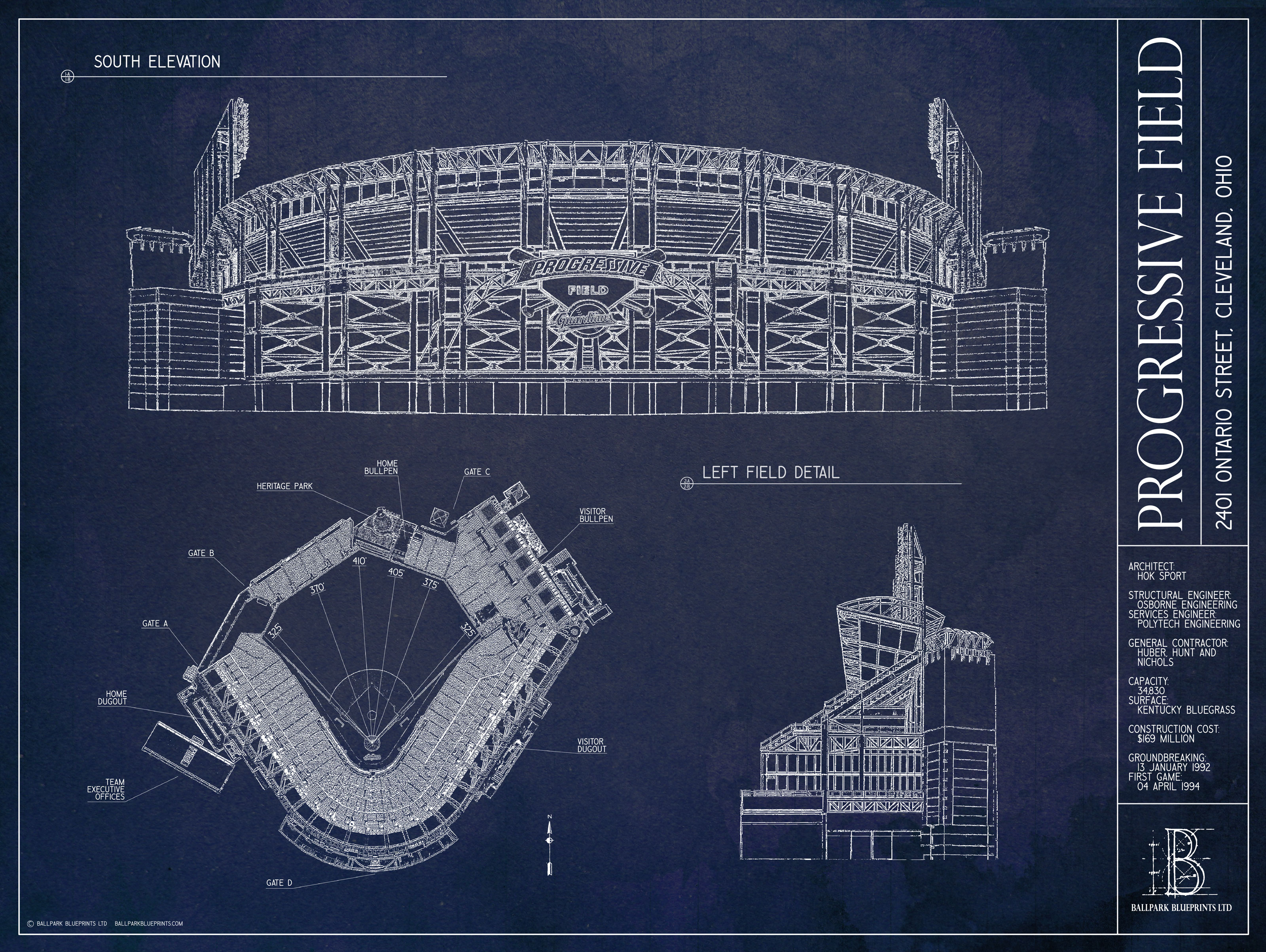Progressive Field Blueprint Wallpaper Mural - Murals Your Way