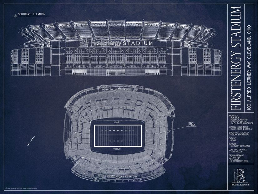 FirstEnergy Stadium Blueprint Wall Mural - Murals Your Way