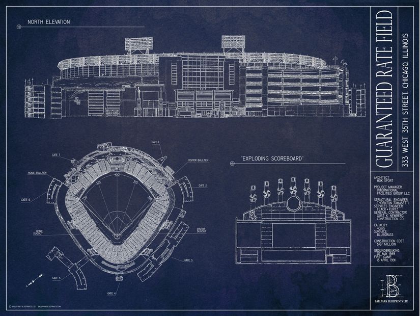 Guaranteed Rate Field Blueprint Wall Mural - Murals Your Way