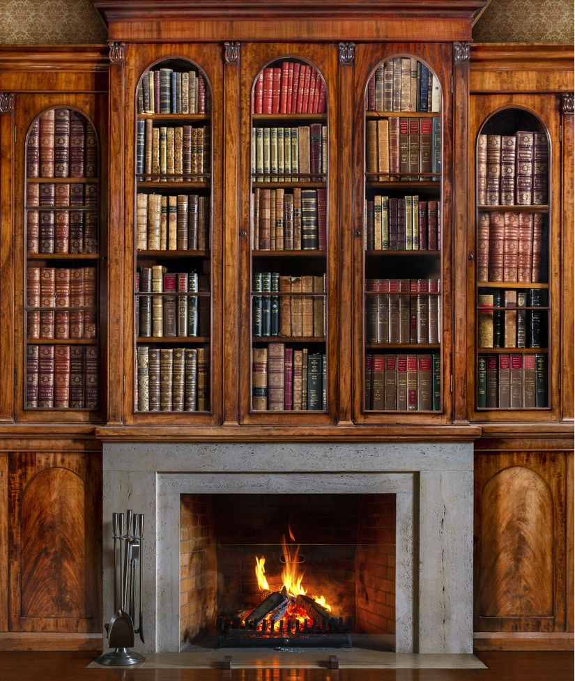 Old Antique Bookcase And Fireplace Wall Mural Murals Your Way