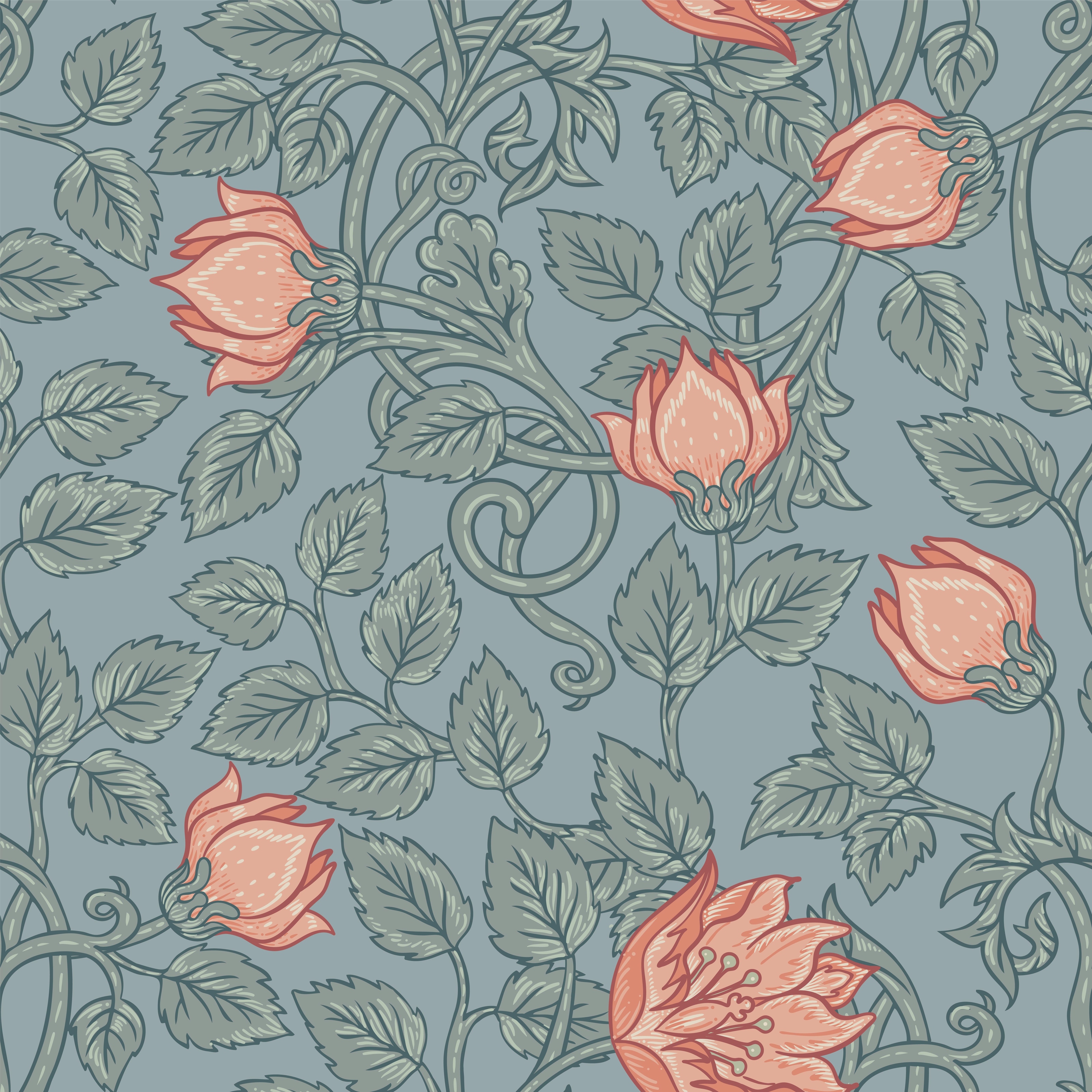 Meandering Flower Vine Pattern Wallpaper - Murals Your Way