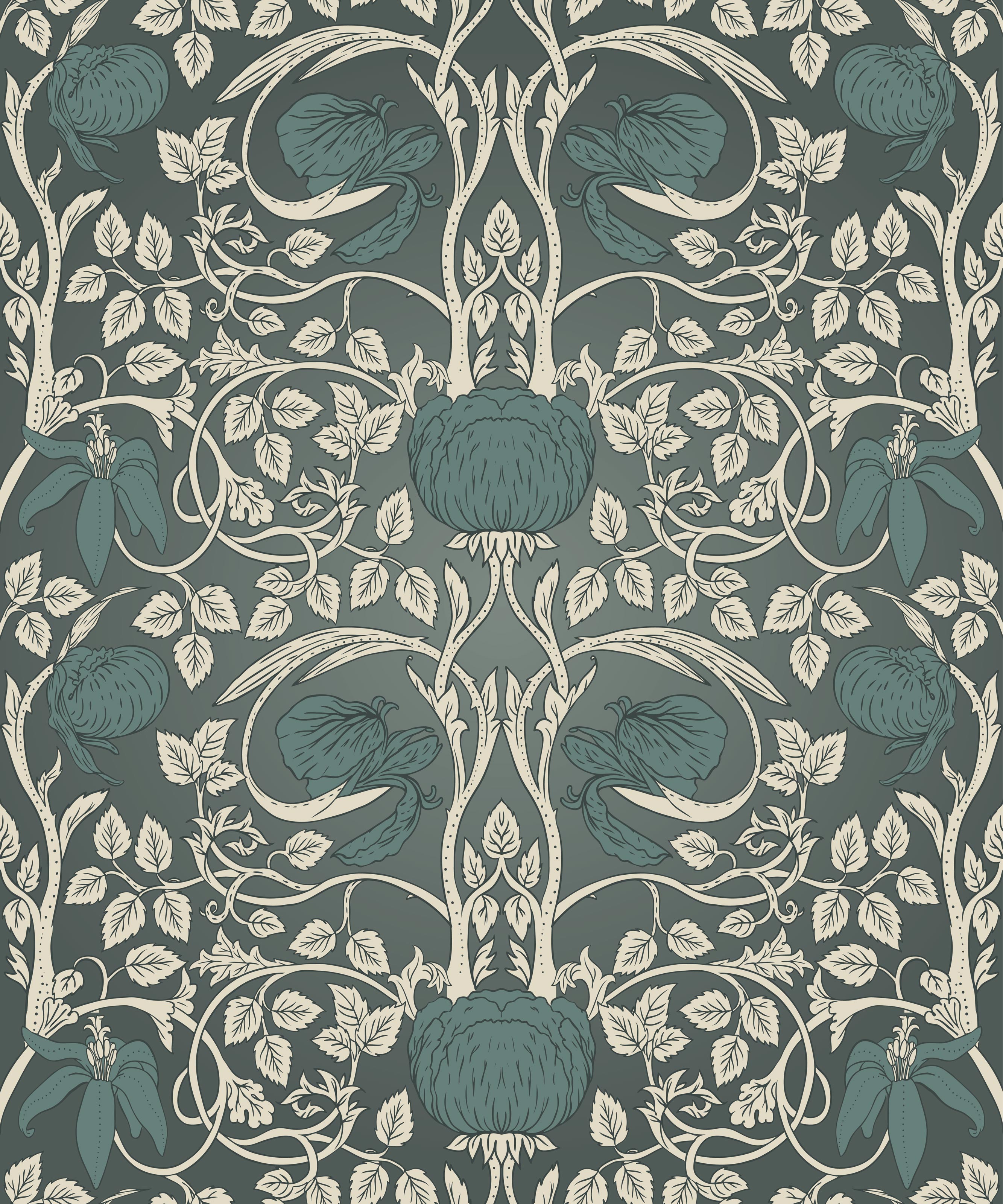 Blue Curling Vines Pattern Wallpaper - Murals Your Way