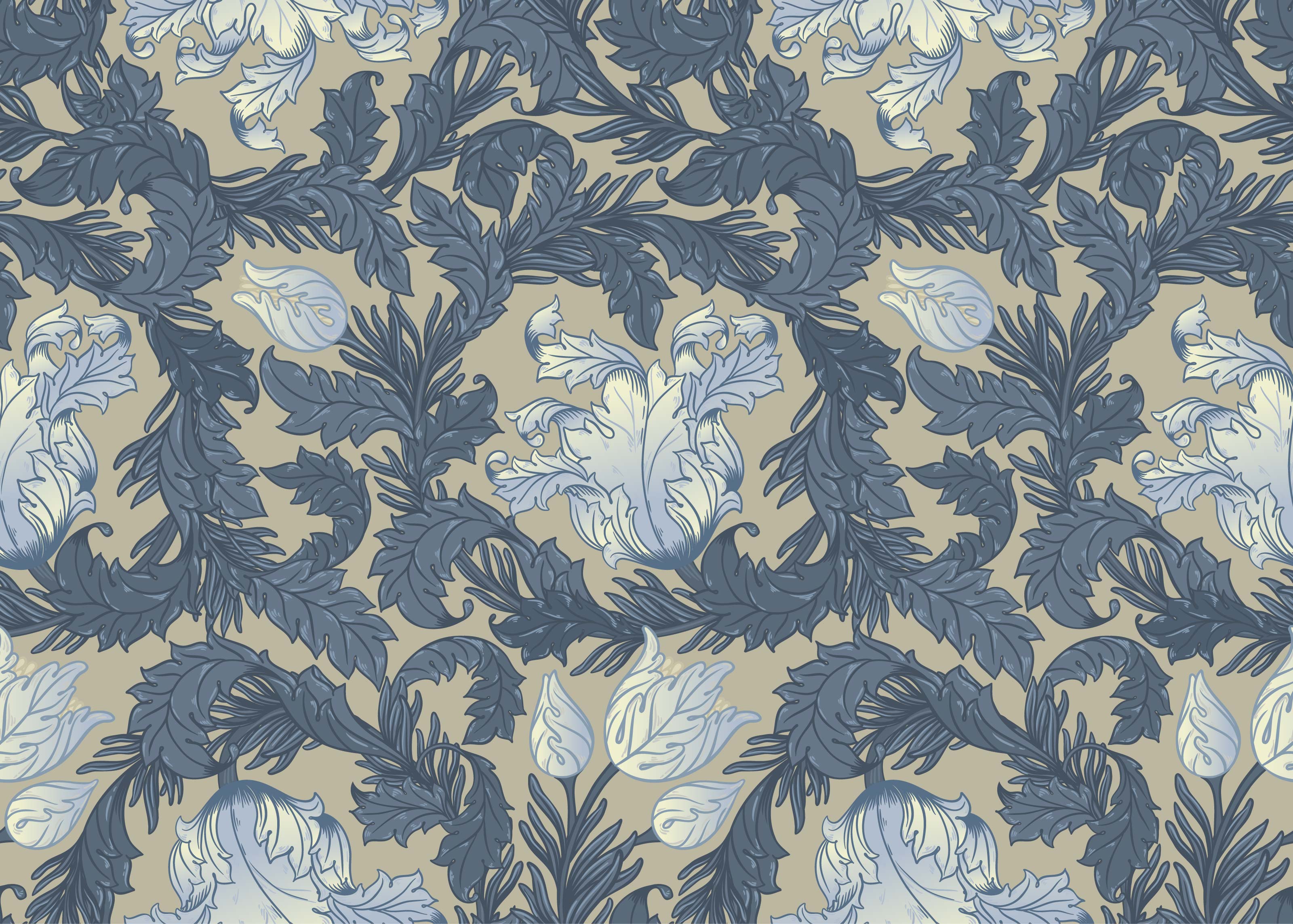 Blue Floral Wreath Pattern Wallpaper - Murals Your Way