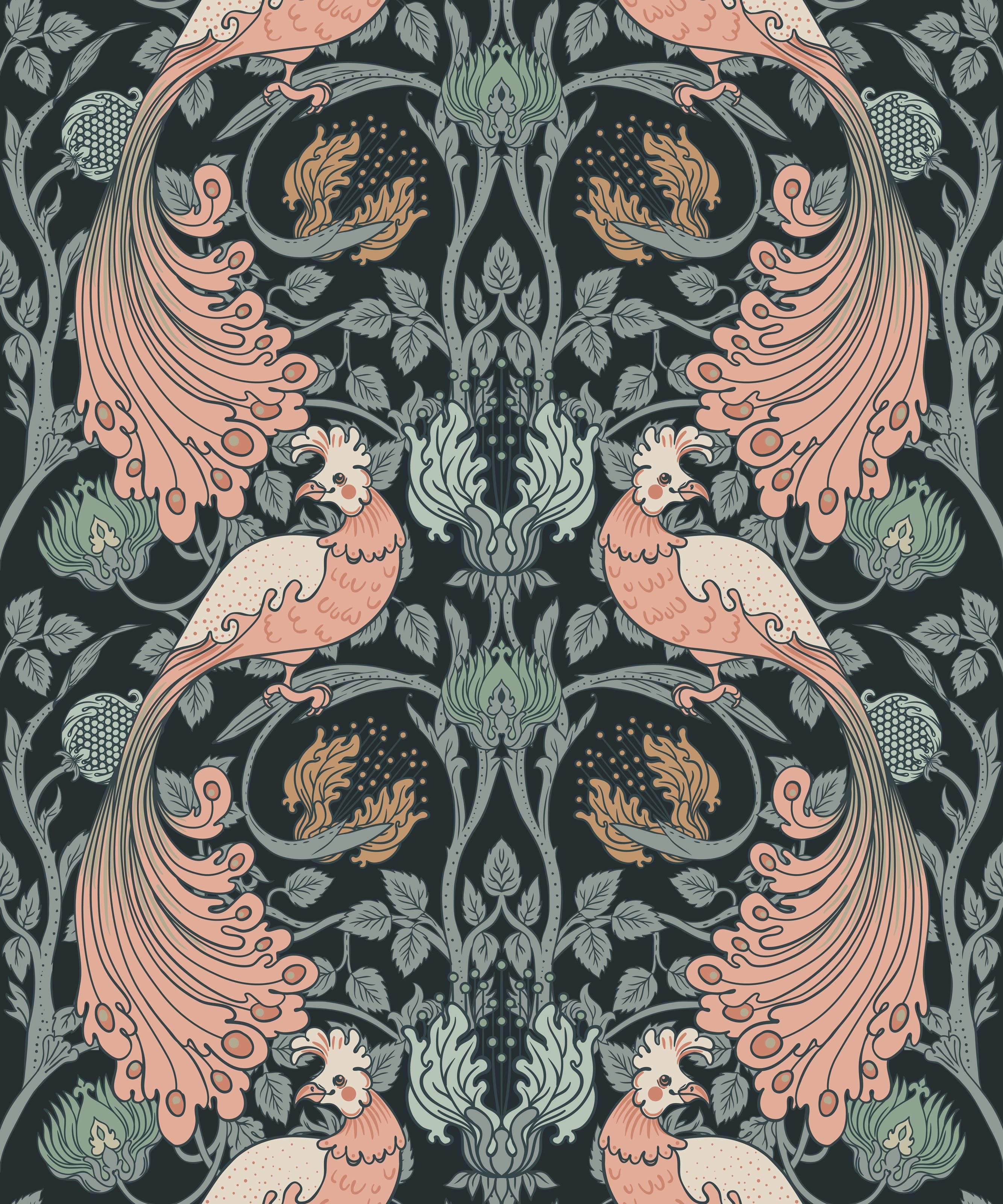 Pink Peacocks Pattern Wallpaper - Murals Your Way