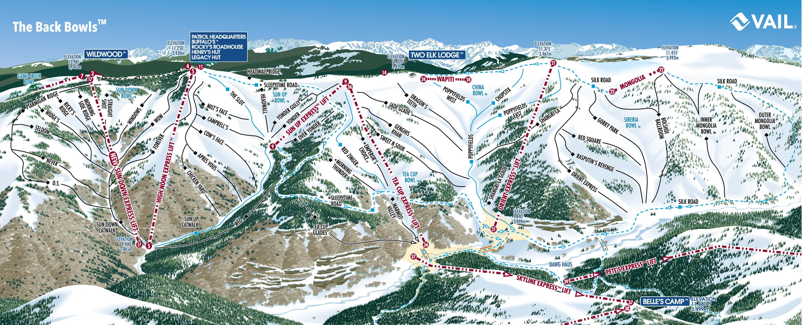 Vail Back Bowls Ski Trail Map Mural - Murals Your Way