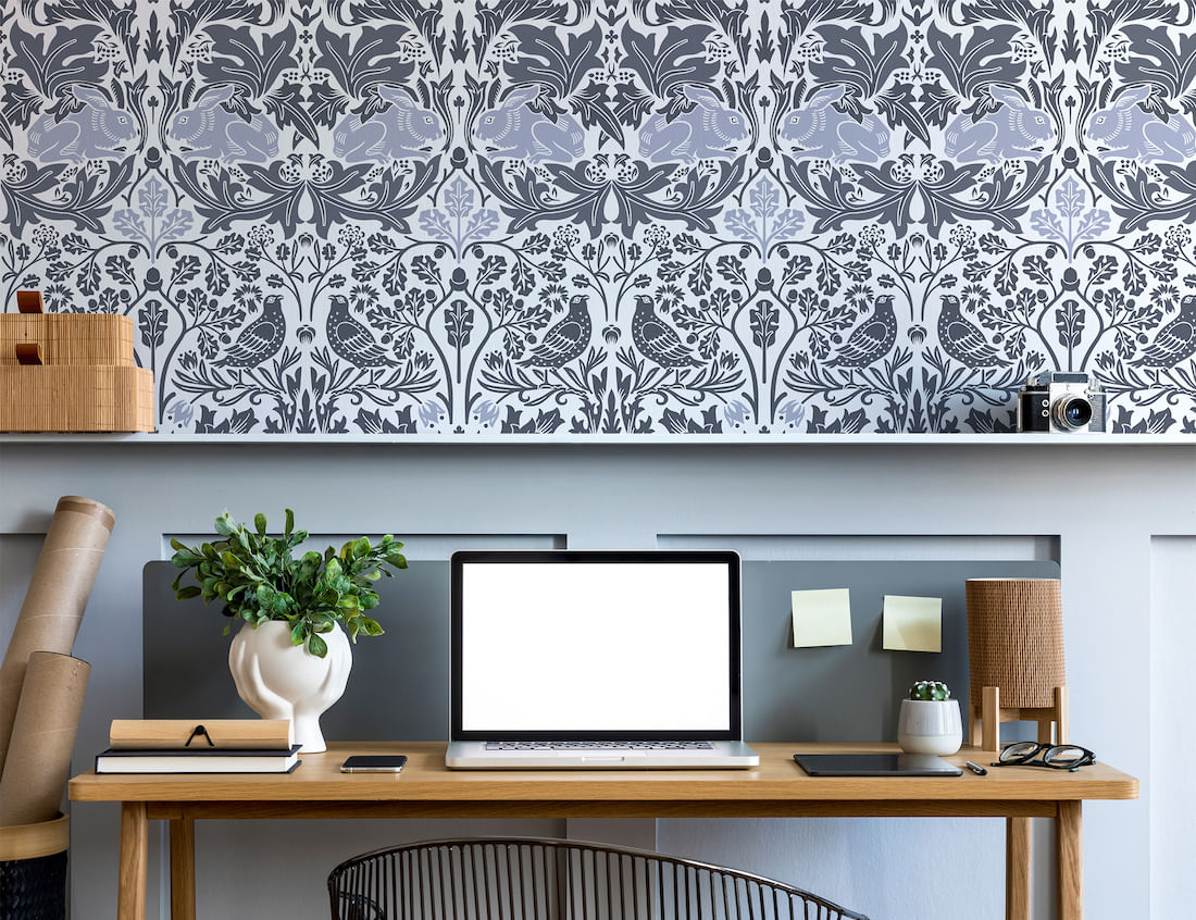 Gray Brer Rabbit William Morris Inspired Wallpaper - Murals Your Way