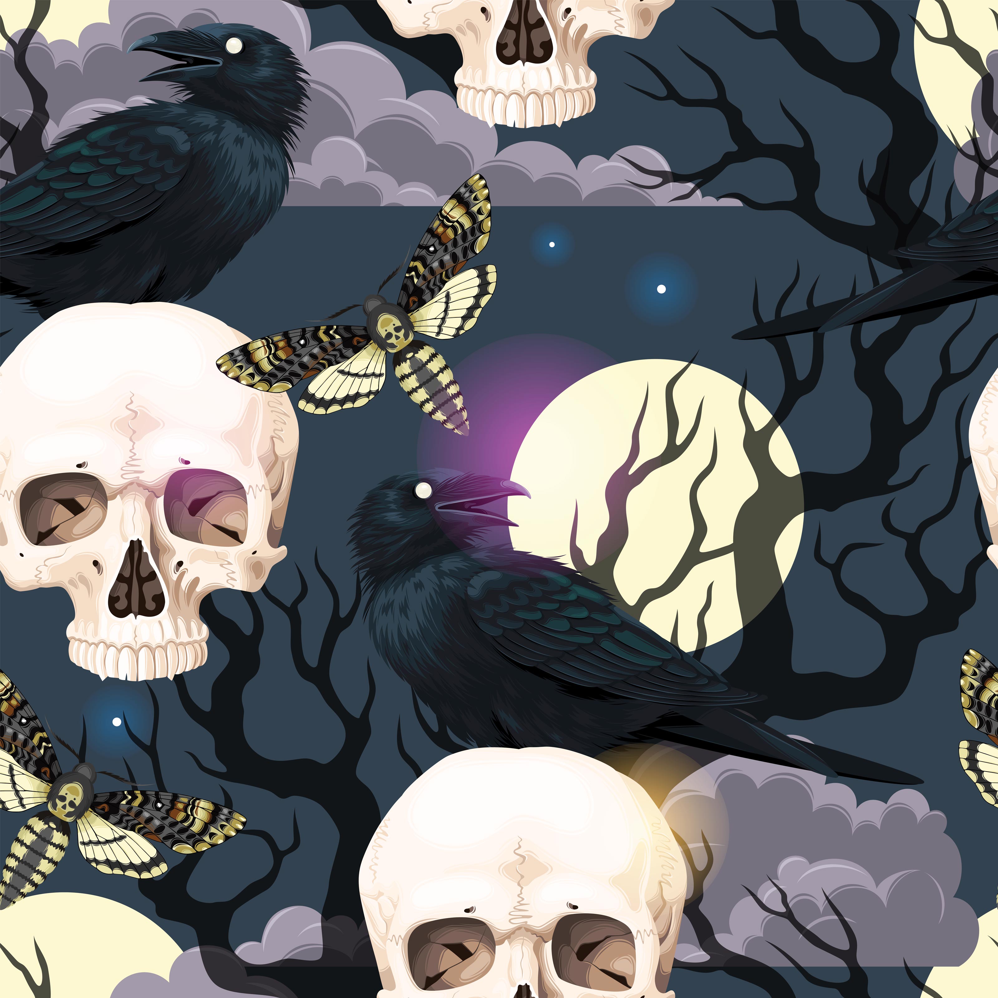 Ravens And Skulls Pattern Wallpaper - Murals Your Way