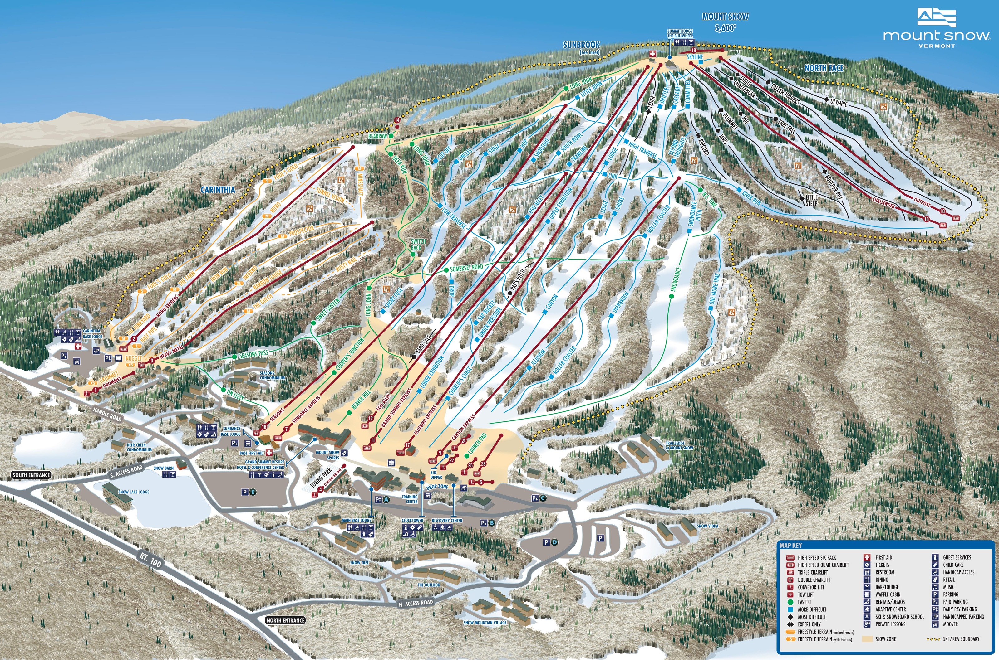 Mount Snow Ski Trail Map With Legend Wall Mural - Murals Your Way