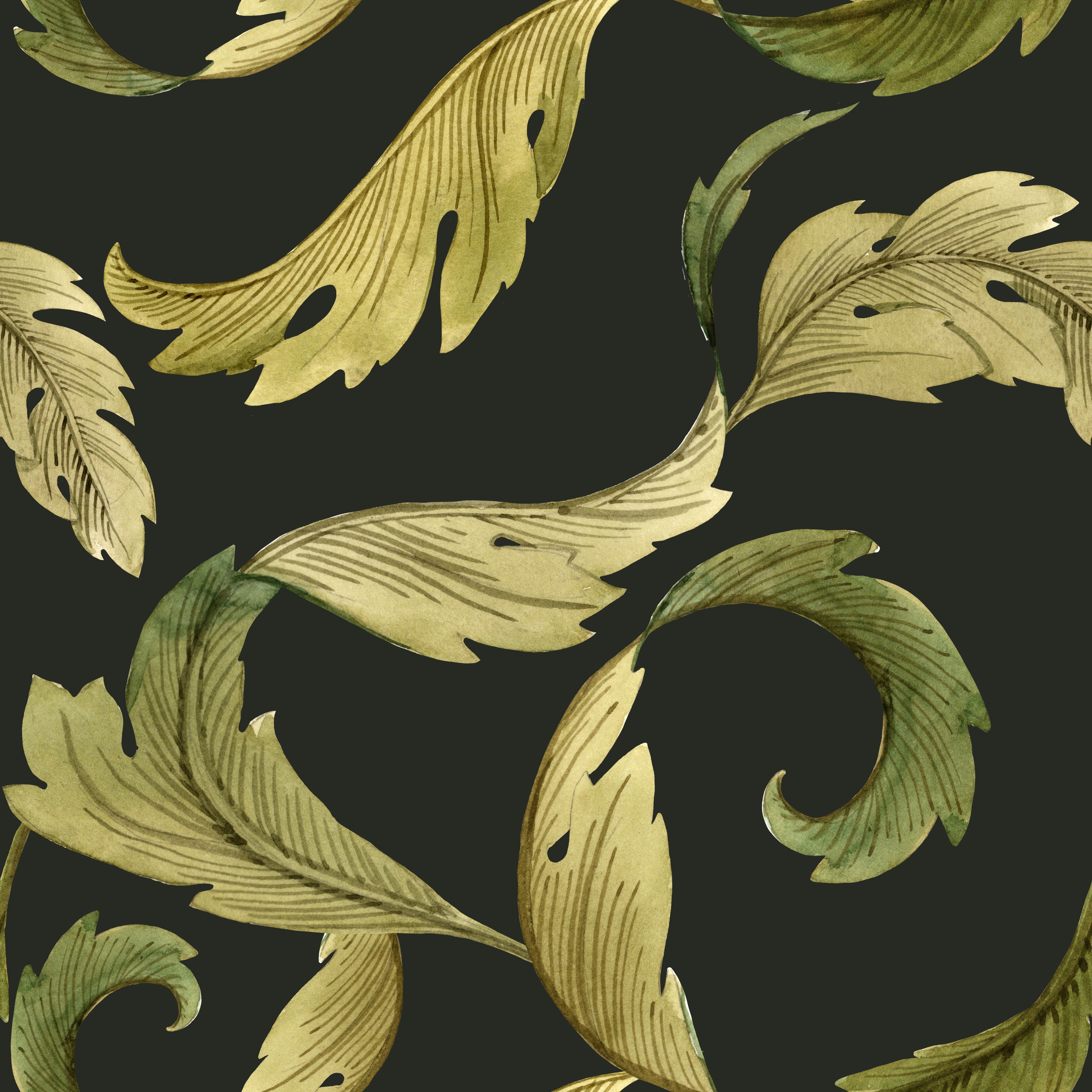 Green Scrolling Leaves Pattern Wallpaper - Murals Your Way